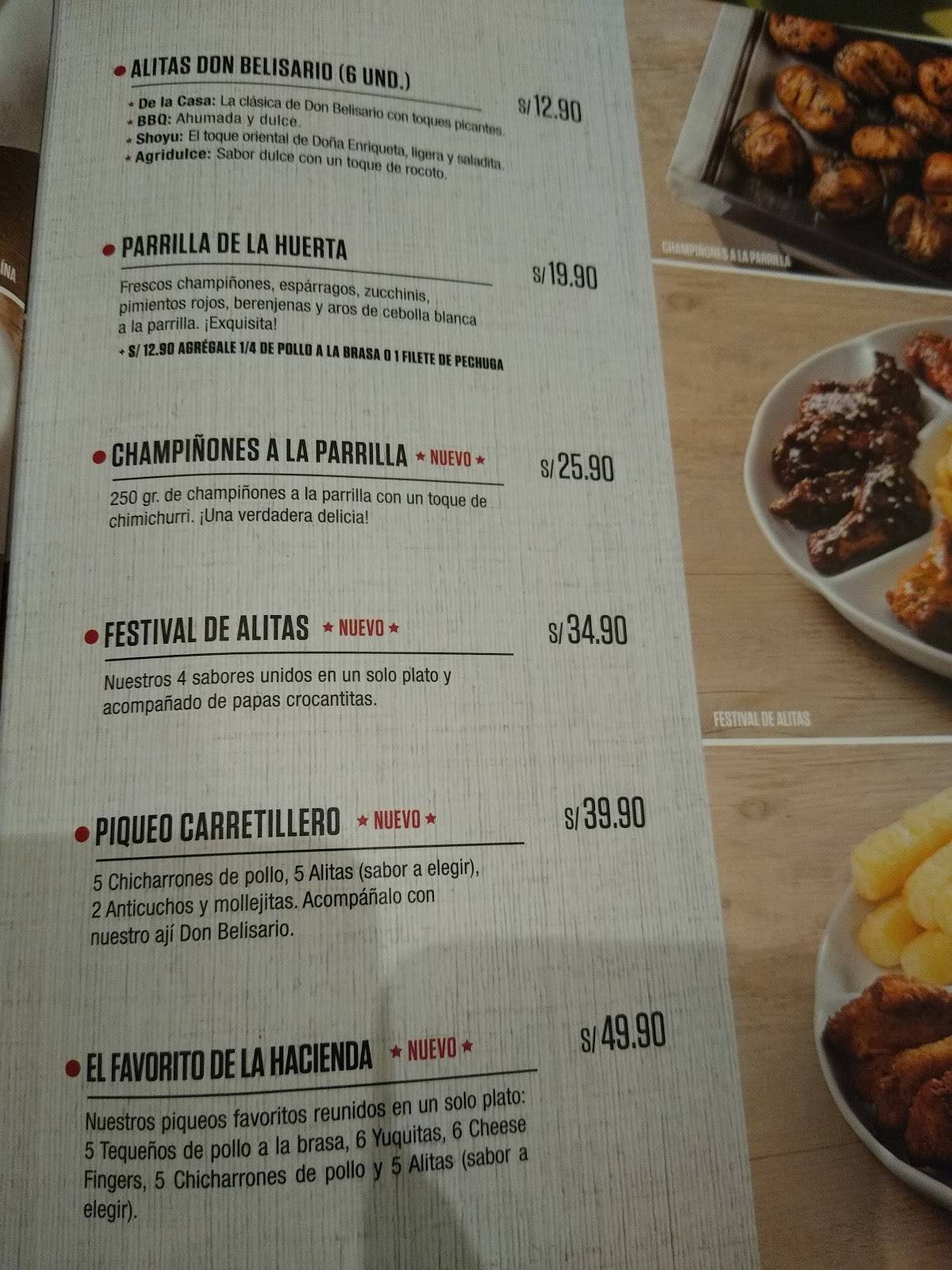 Carta del restaurante Don Belisario Real Plaza Pro, San Martín del Porres