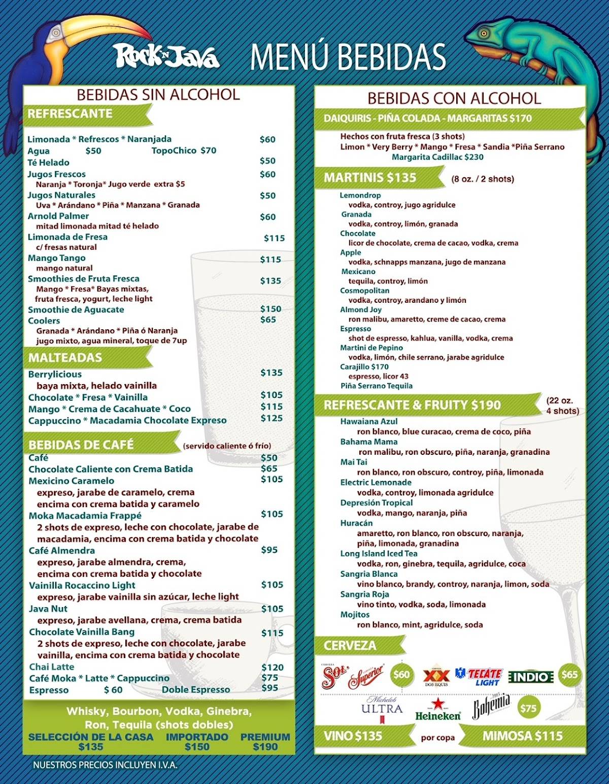 Menu at Rock 'n Java Cozumel Caribbean Bar & Grill, San Miguel de Cozumel