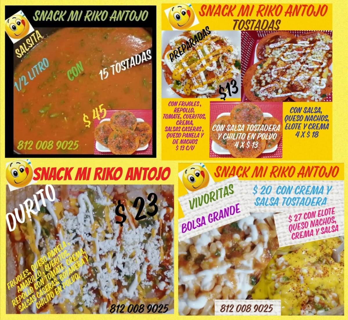 Menu at Snack Mi Riko Antojo restaurant, San Nicolás de los Garza