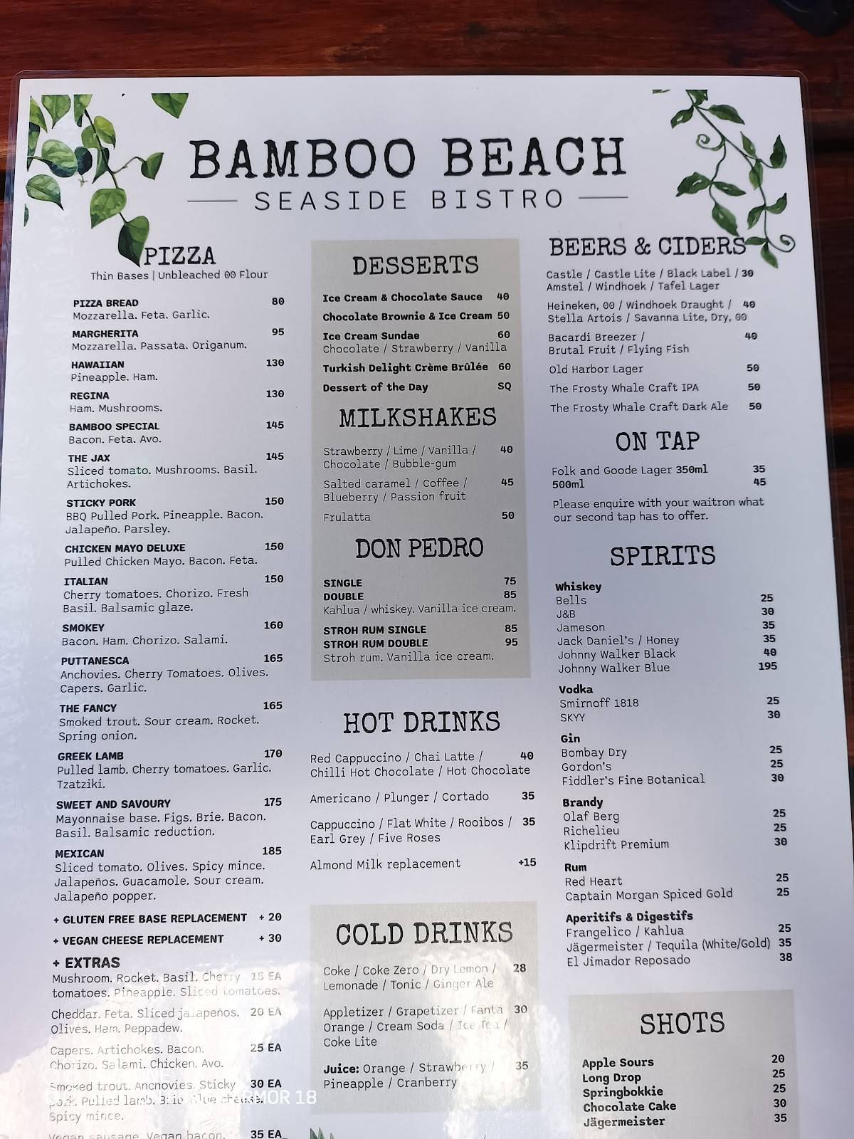 Menu at Bamboo Beach Restaurant, Sandbaai