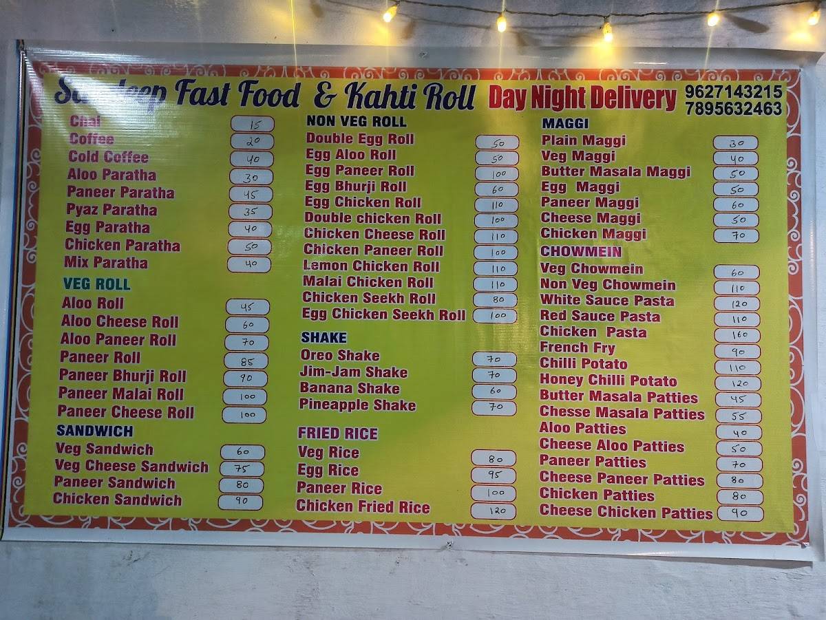 Menu at Sandeep fast food, Bidholi
