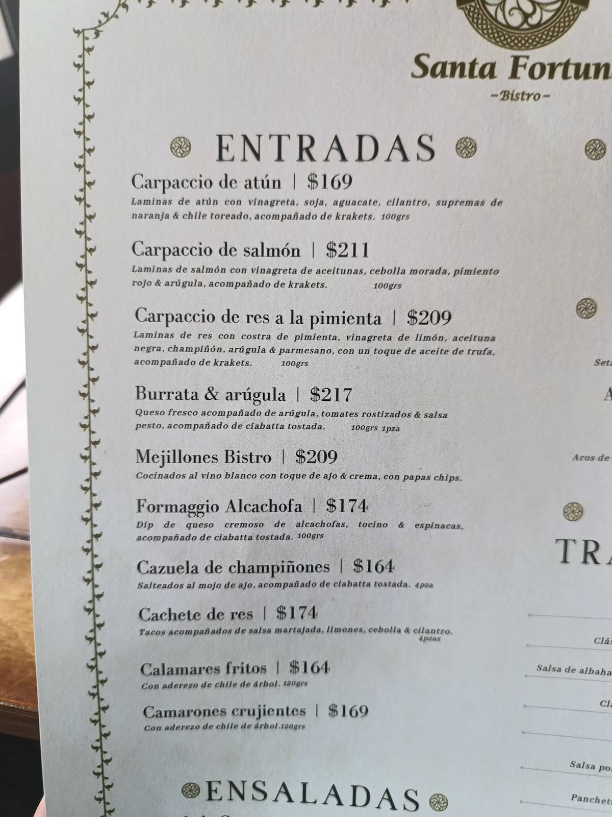 Carta de pizzería Santa Fortuna - Bistro, Santiago de Querétaro, Blvd ...