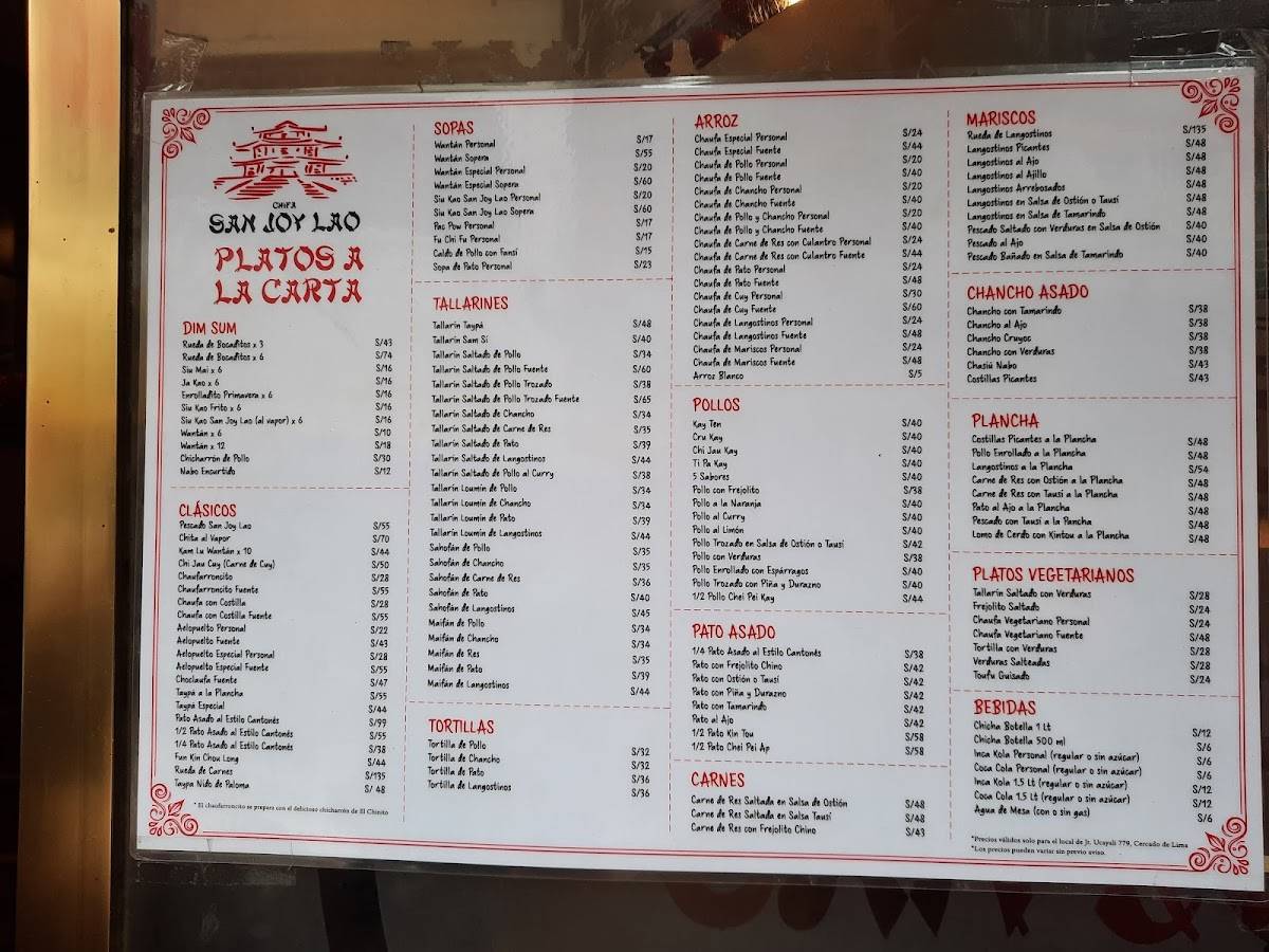 Carta del restaurante Chifa San Joy Lao, Lima, Jr. Ucayali 779