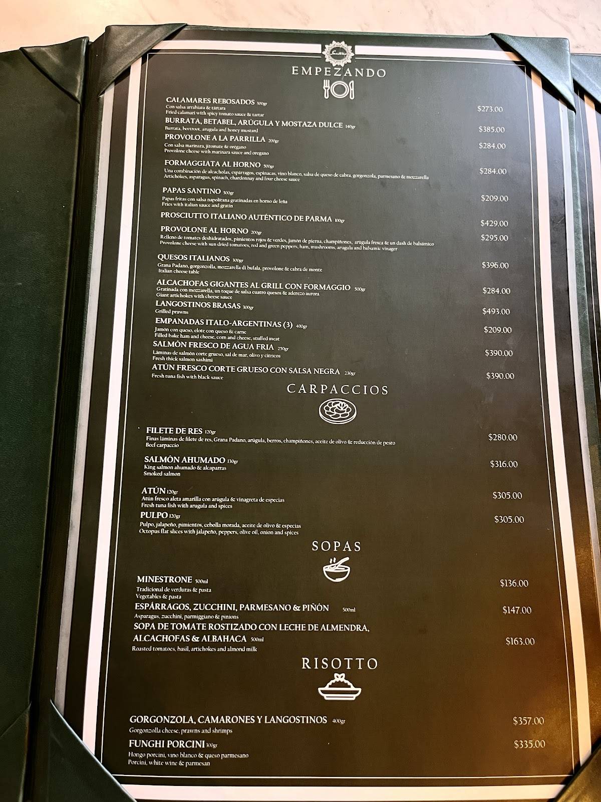 Carta del restaurante Santino Polanco, Ciudad del México, Av. Pdte ...