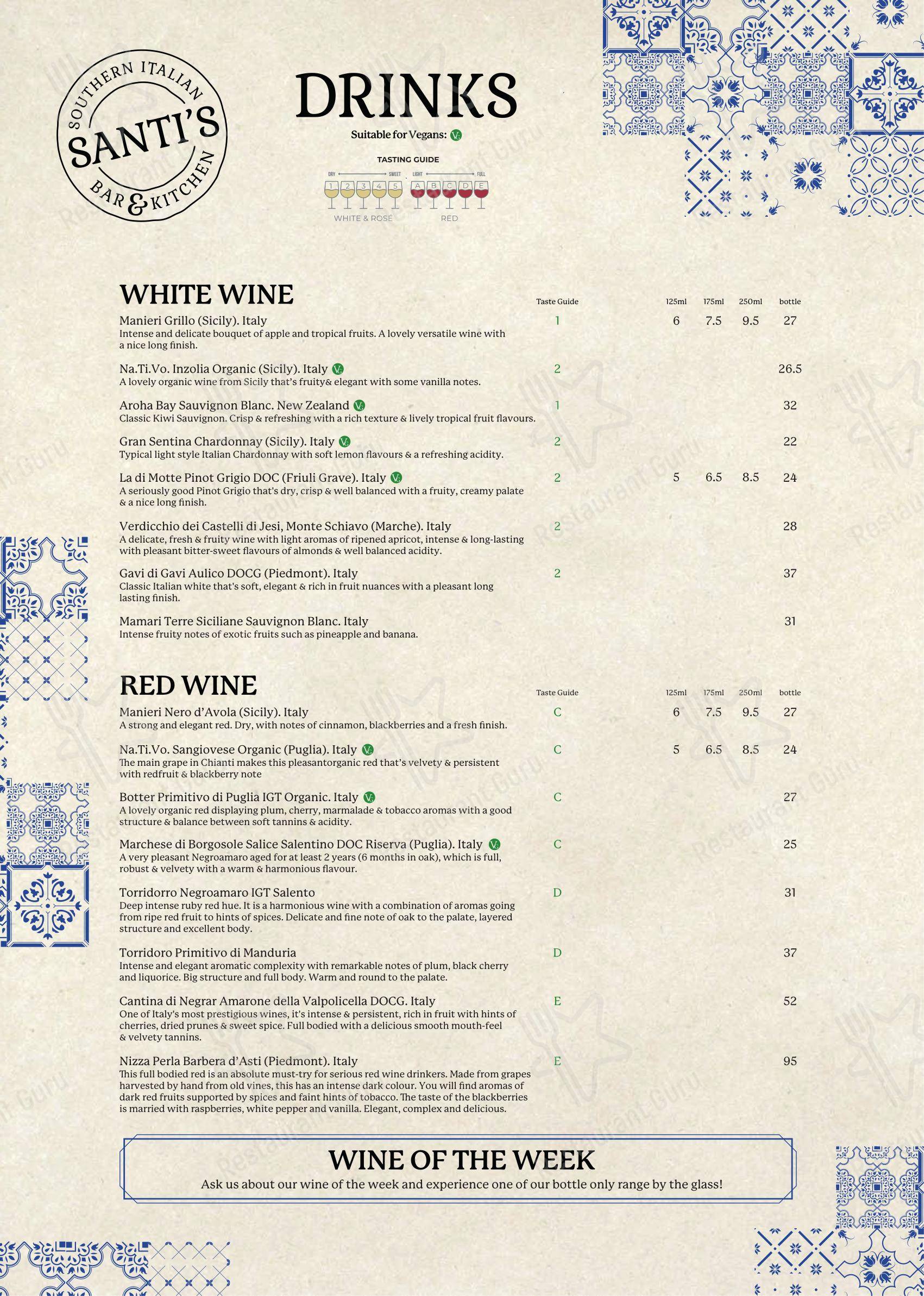 Menu at Santi’s Southern Italian Bar & Kitchen, Hull, 13a Wilson St