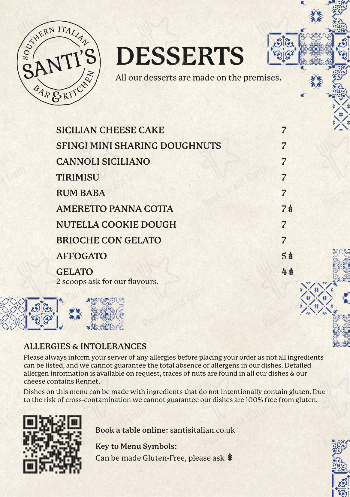 Menu at Santi’s Southern Italian Bar & Kitchen, Hull, 13a Wilson St