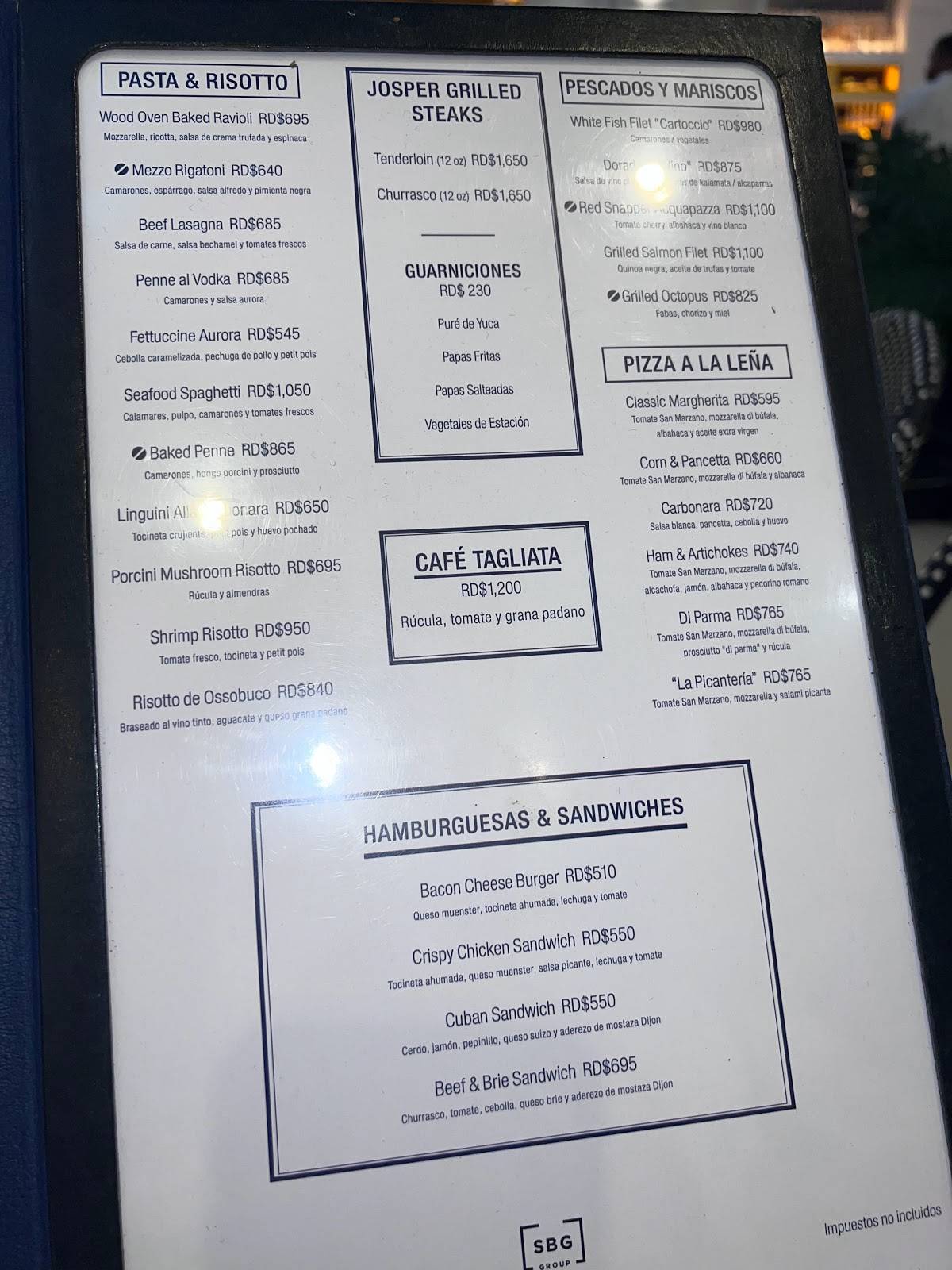 Menu at Café SBG, Santo Domingo, Blue Mall