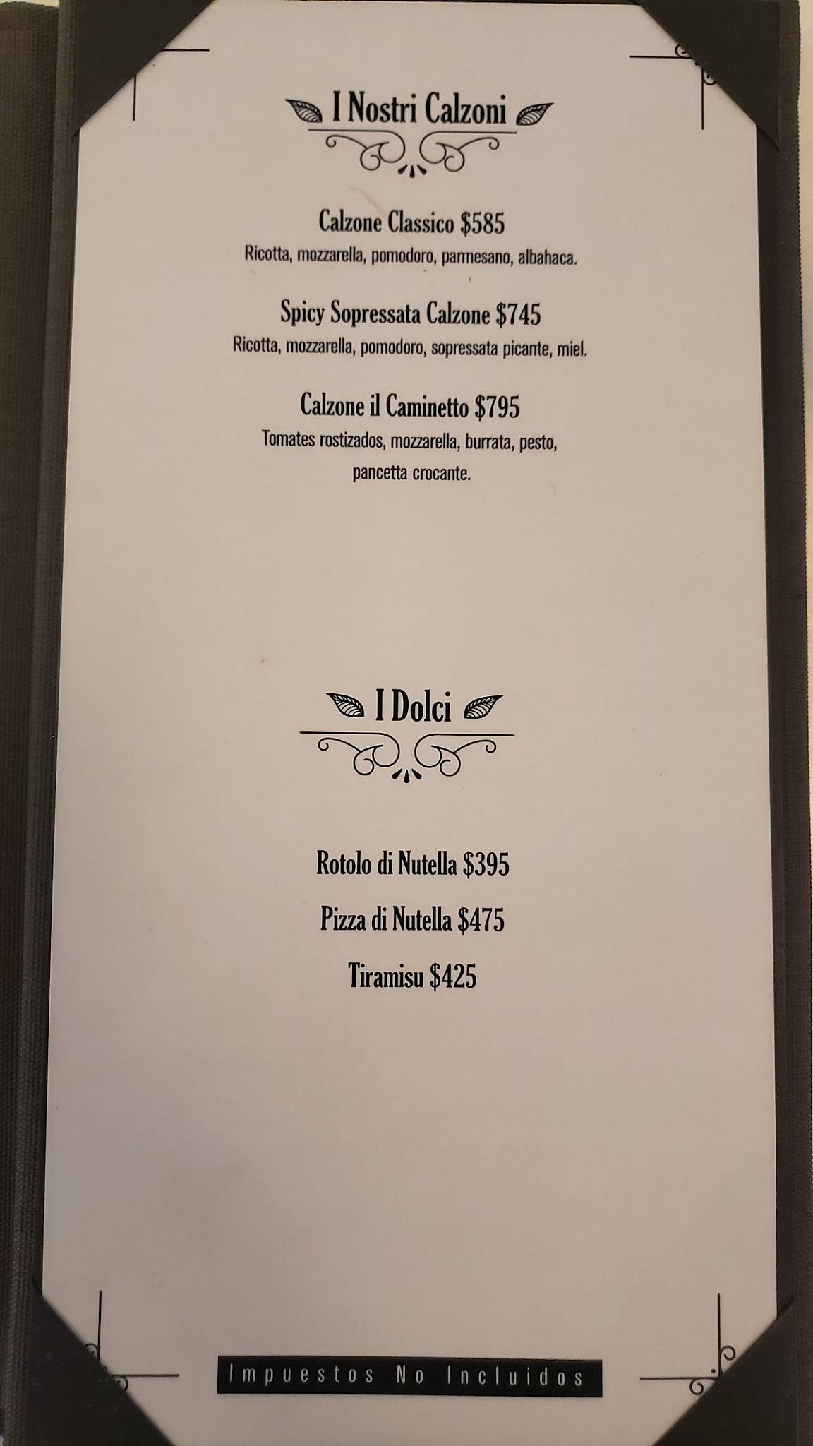 Menu at Il Caminetto restaurant, Santo Domingo, Av Ing Roberto Pastoriza