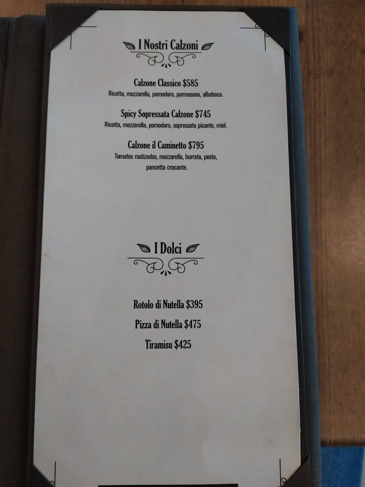 Menu at Il Caminetto restaurant, Santo Domingo, Av Ing Roberto Pastoriza