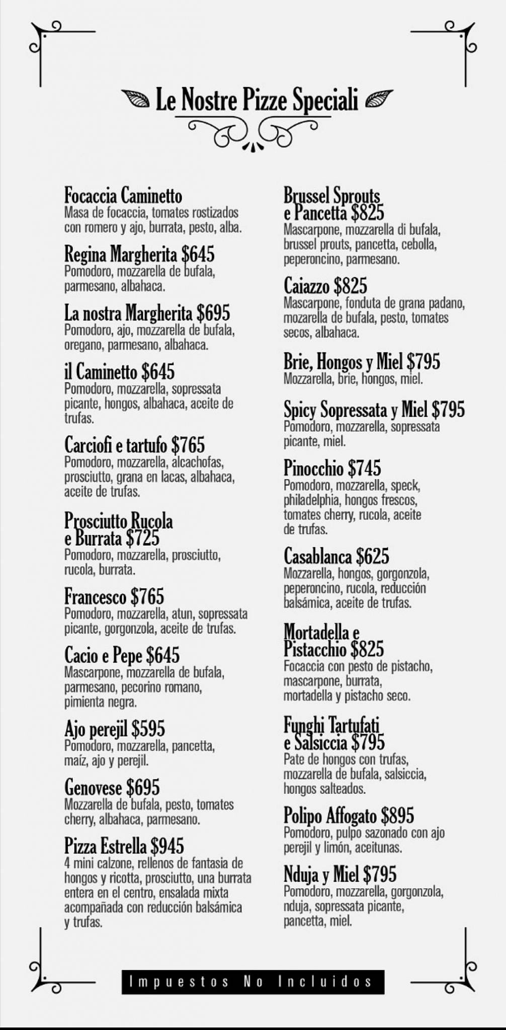 Menu at Il Caminetto restaurant, Santo Domingo, Av Ing Roberto Pastoriza