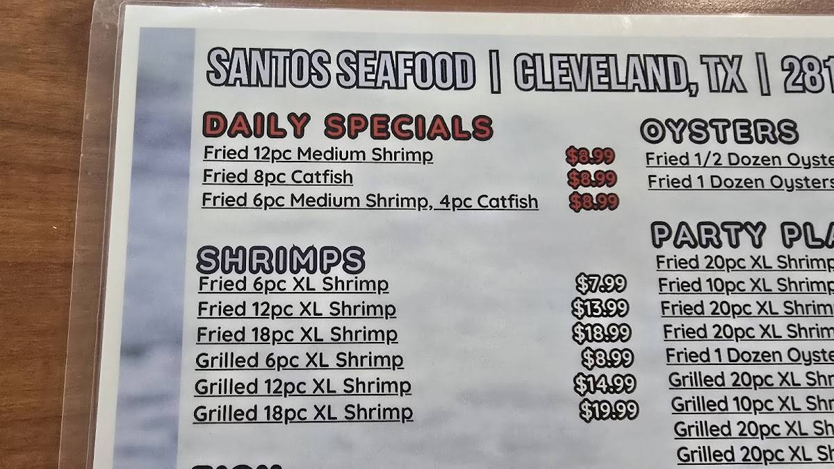 Menu at Santos Seafood restaurant, Cleveland