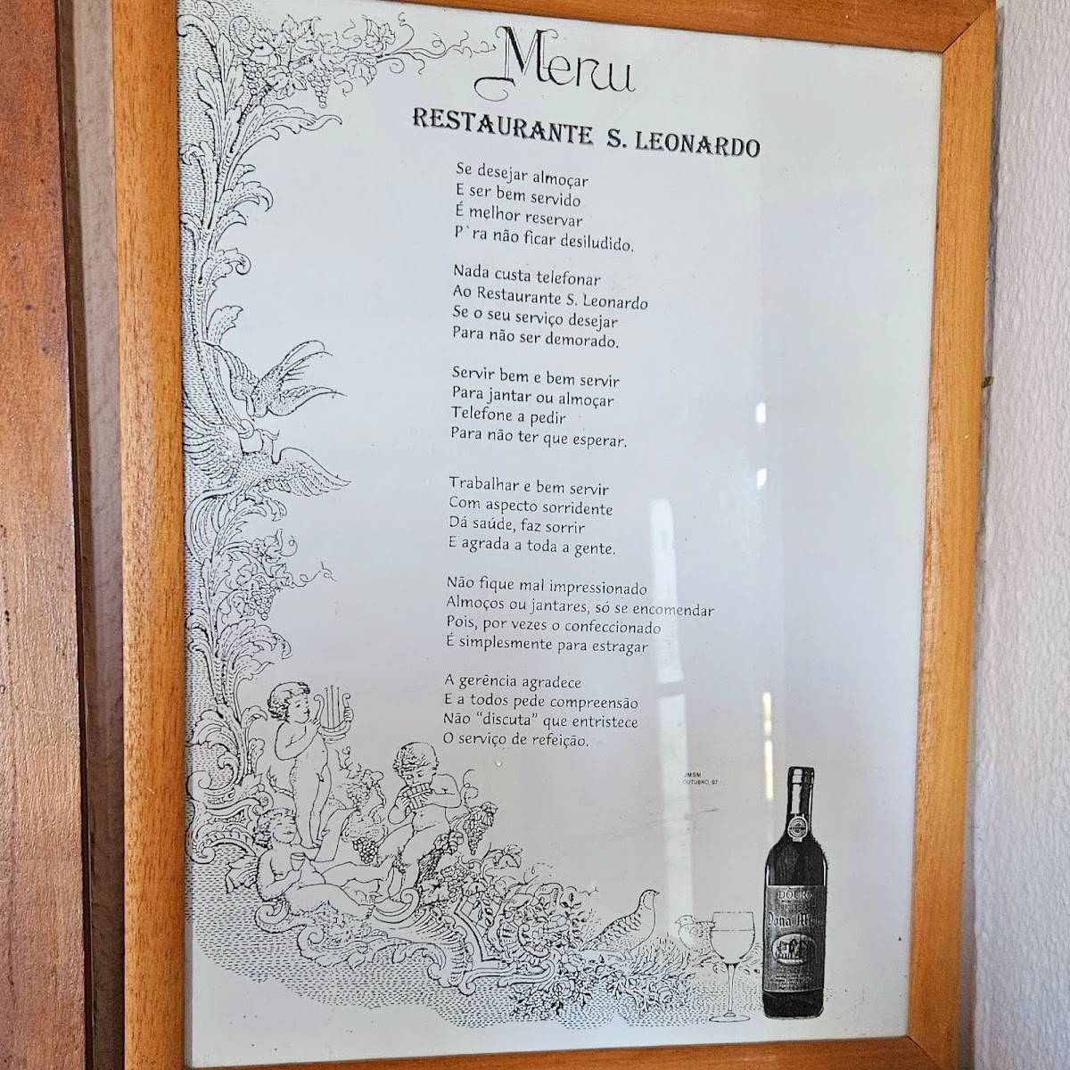Menu em São Leonardo restaurante, Galafura