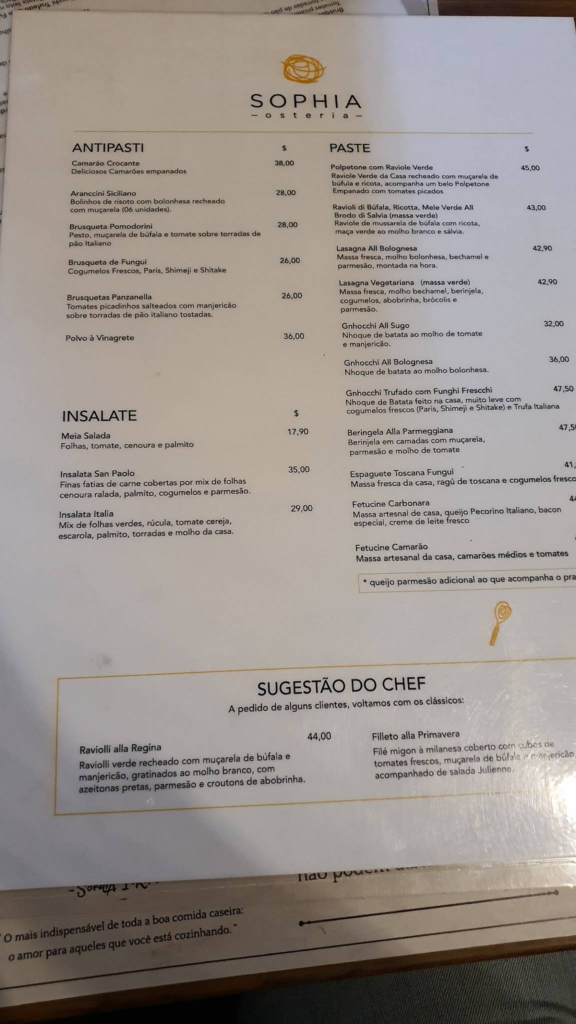 Menu em Sophia Restaurante, São Paulo, Rua Oscar Freire