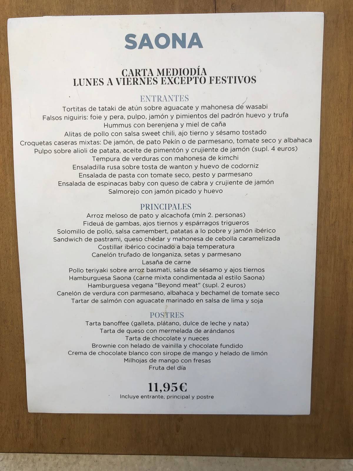 Carta del restaurante Saona Ortega y Gasset, Madrid, C. del José Ortega ...