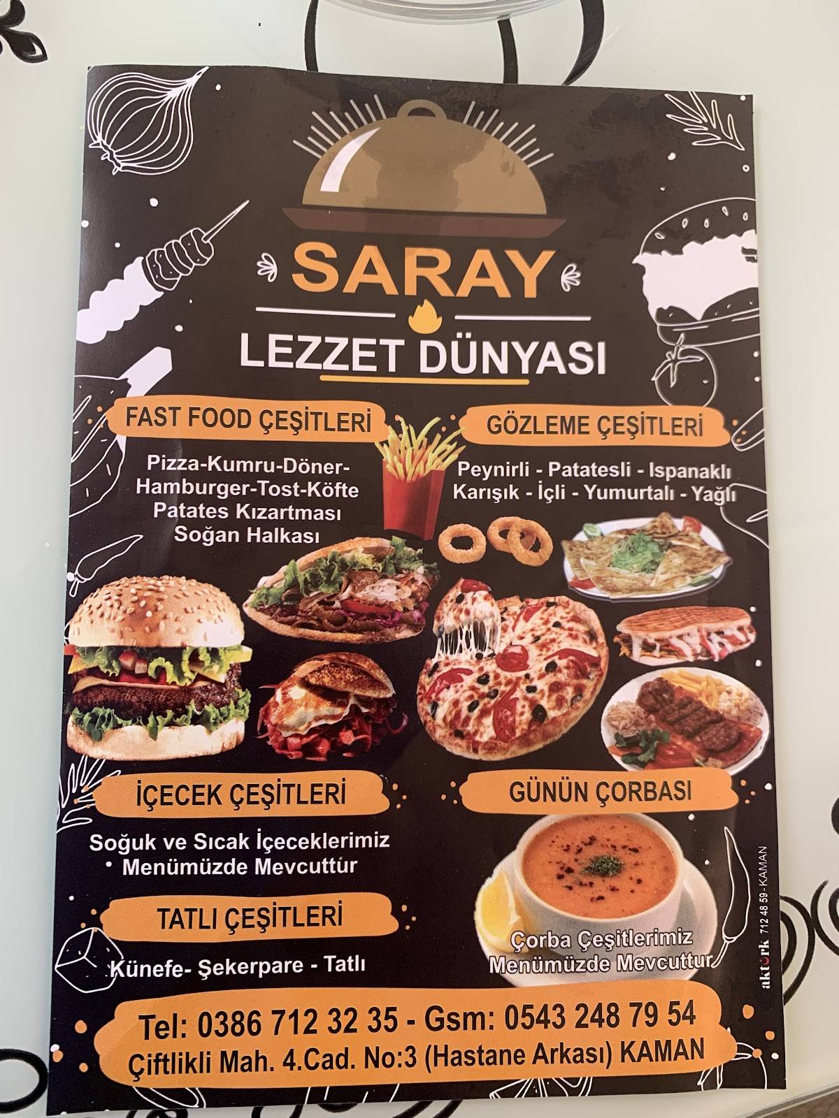 Menu at Saray lezzet dünyası restaurant, Kaman