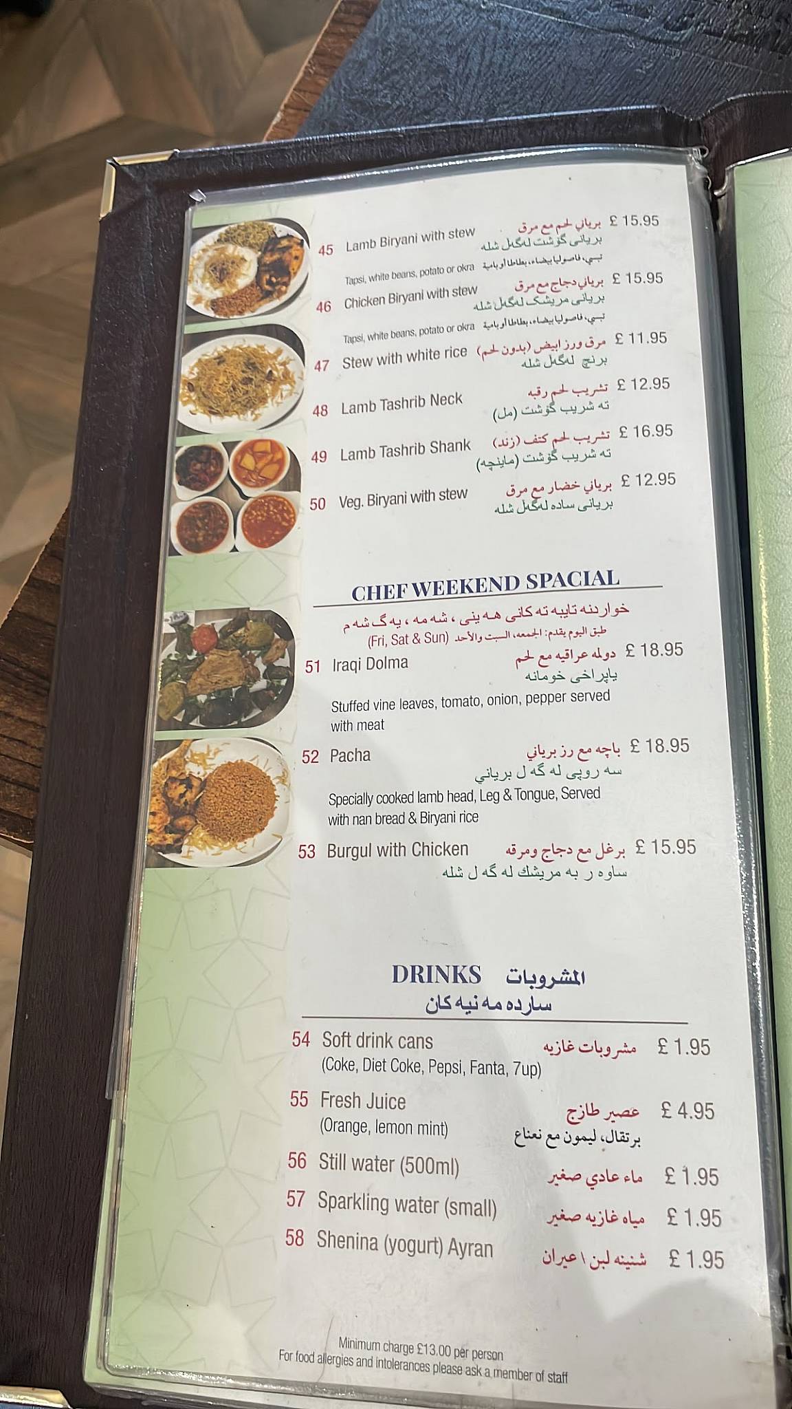 Menu at Sarchnar Restaurant, London