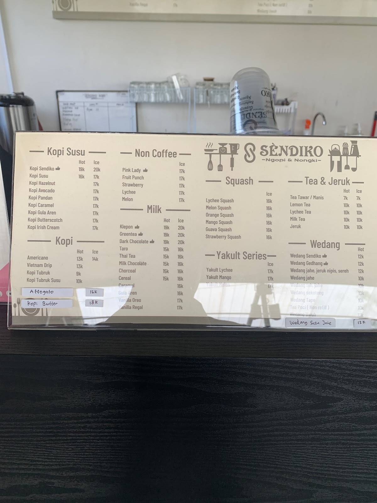 Menu at Sendiko Kopi, Sariharjo