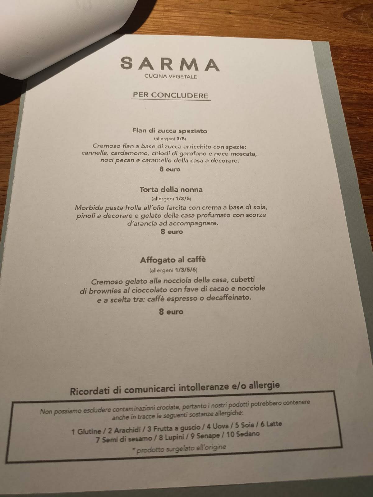 Menu da Sarma Bistrot ristorante, Arezzo