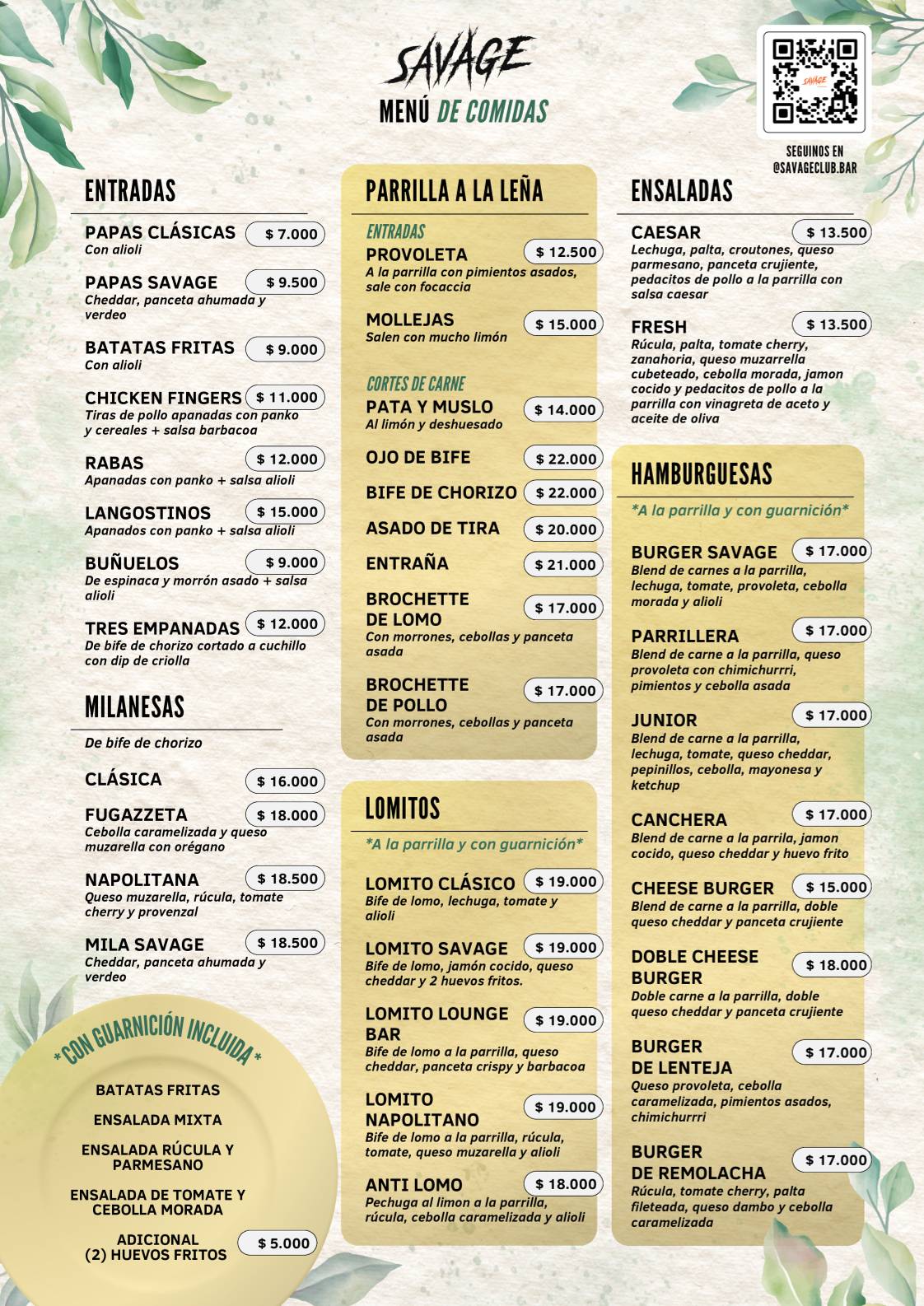 Carta de Savage Lounge Bar, Avellaneda