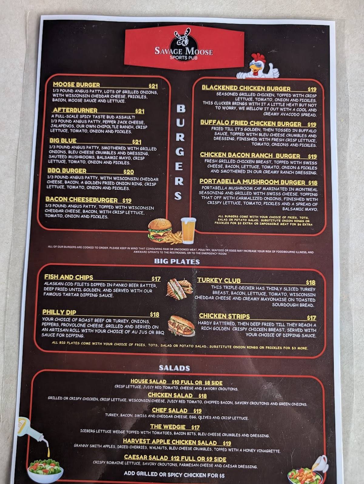 Menu at Savage Moose Sports Pub, Kenmore