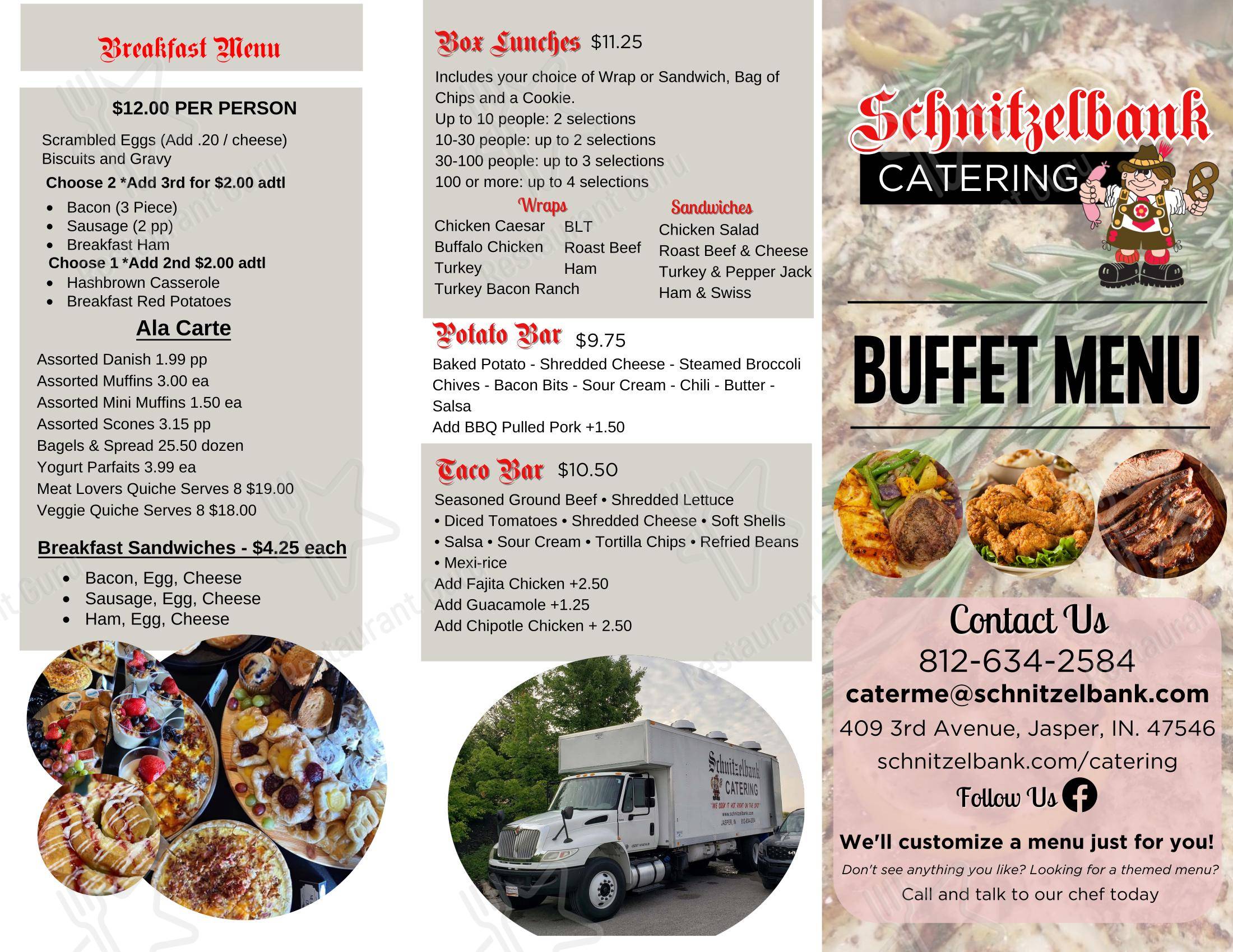 Menu at Schnitzelbank restaurant, Jasper