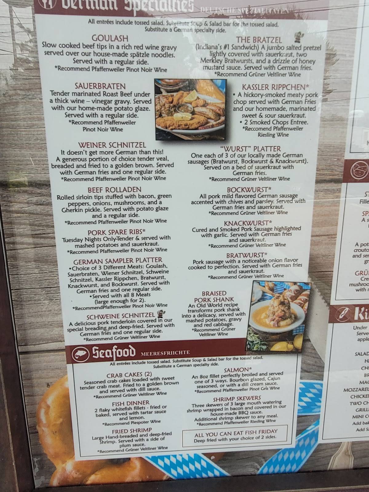 Menu at Schnitzelbank restaurant, Jasper