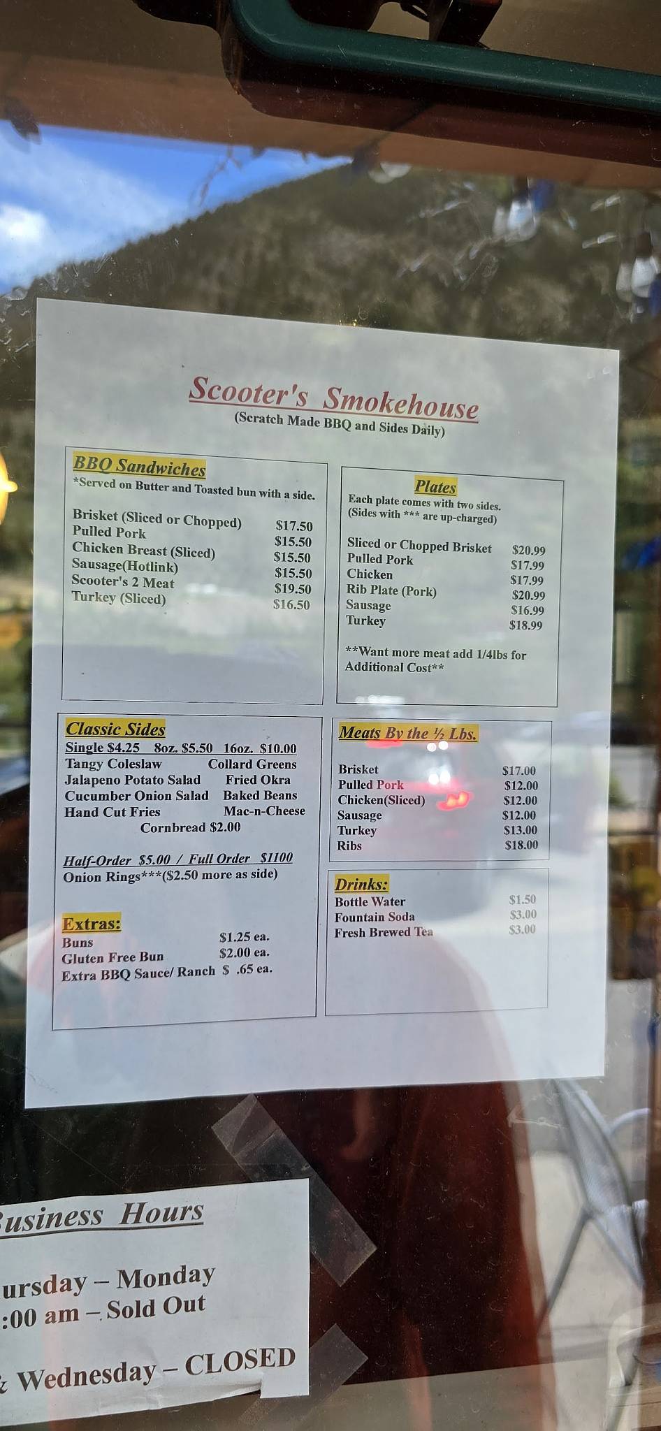Menu at Scooter's Smokehouse & Grill BBQ, Georgetown