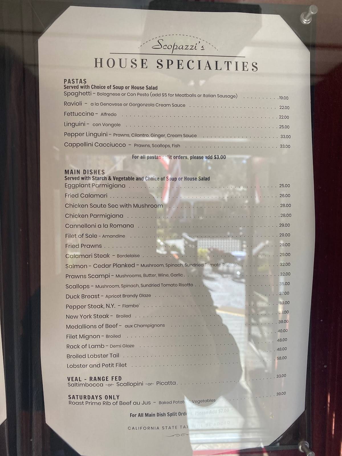 Menu at Scopazzi's Restaurant and Lounge, Boulder Creek
