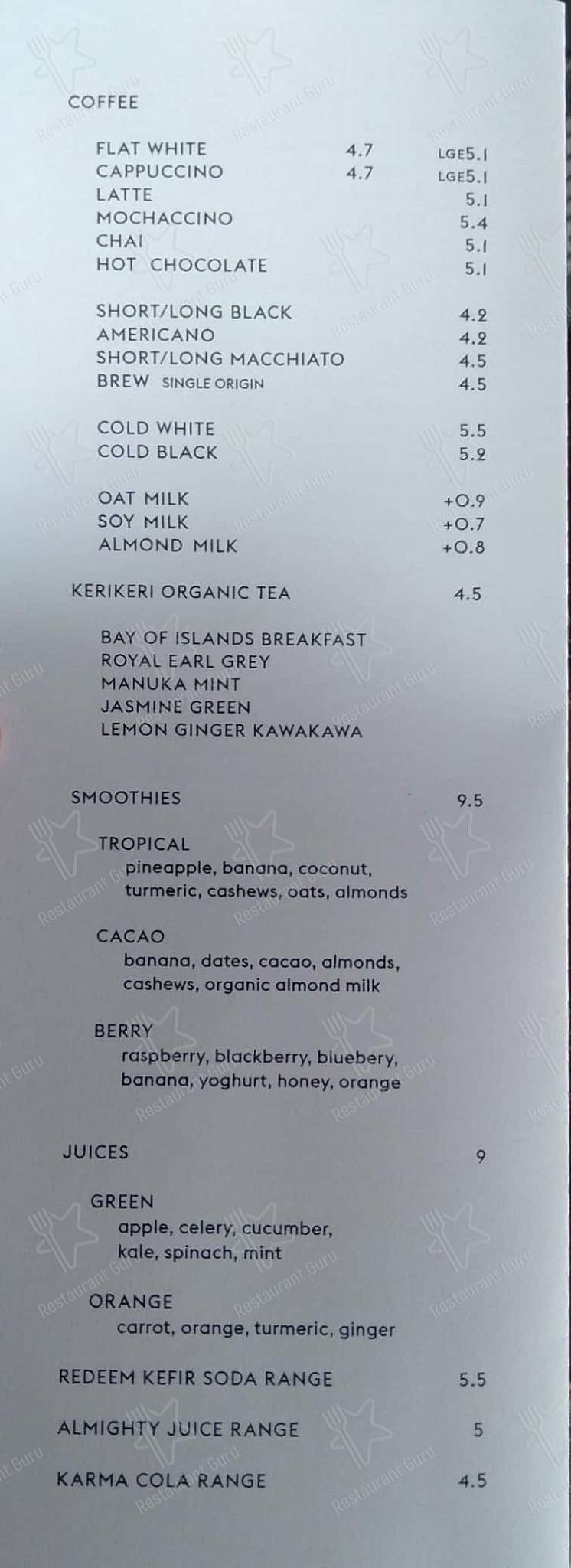 Menu at Seabreeze cafe, Auckland