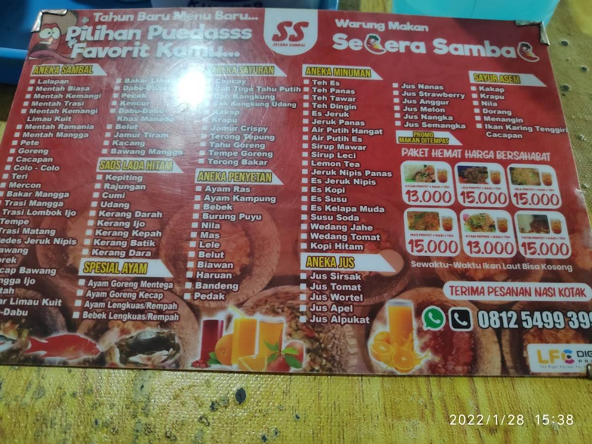 Menu at Seafood 'SS' Selera Sambel restaurant, Angsau