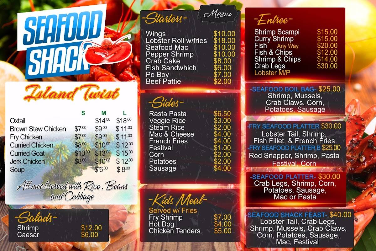 Menu at Seafood Shack restaurant, New Haven
