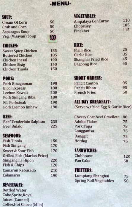 Menu at Seahorse Restaurant, Santa Fe