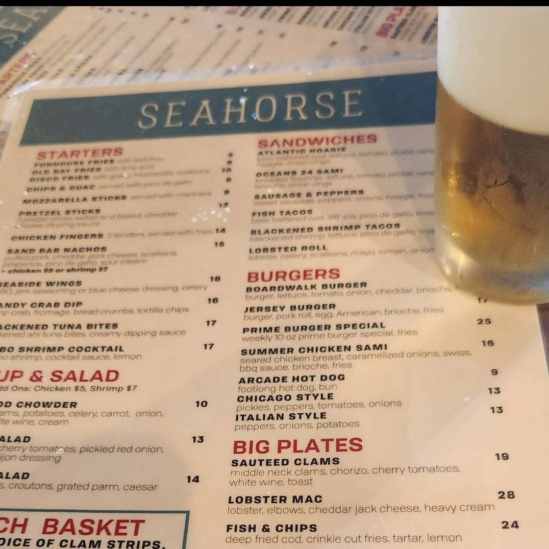 Menu at Seahorse pub & bar, Asbury Park