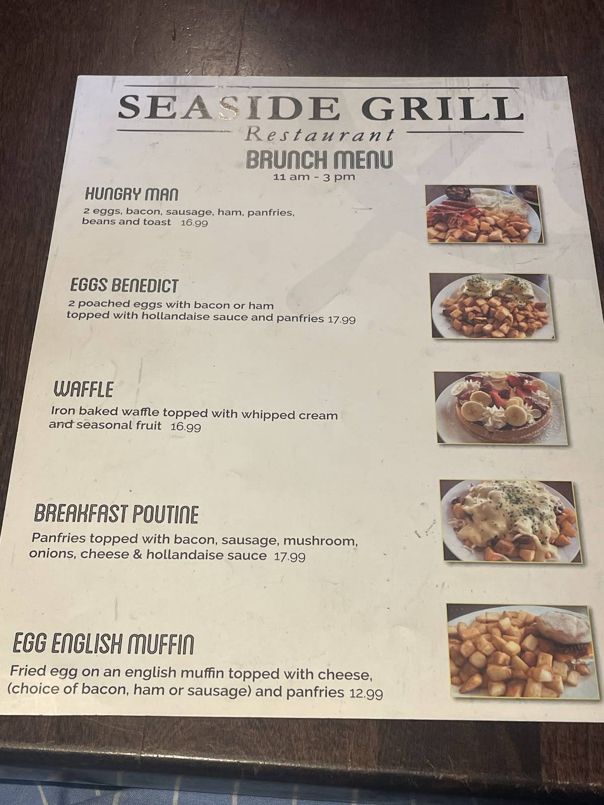 Menu at Seaside restaurant, Rexton