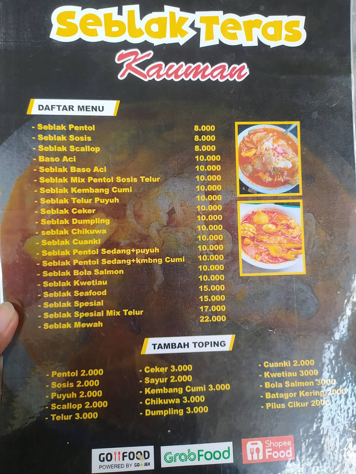 Menu at Seblak teras kauman restaurant, Indonesia
