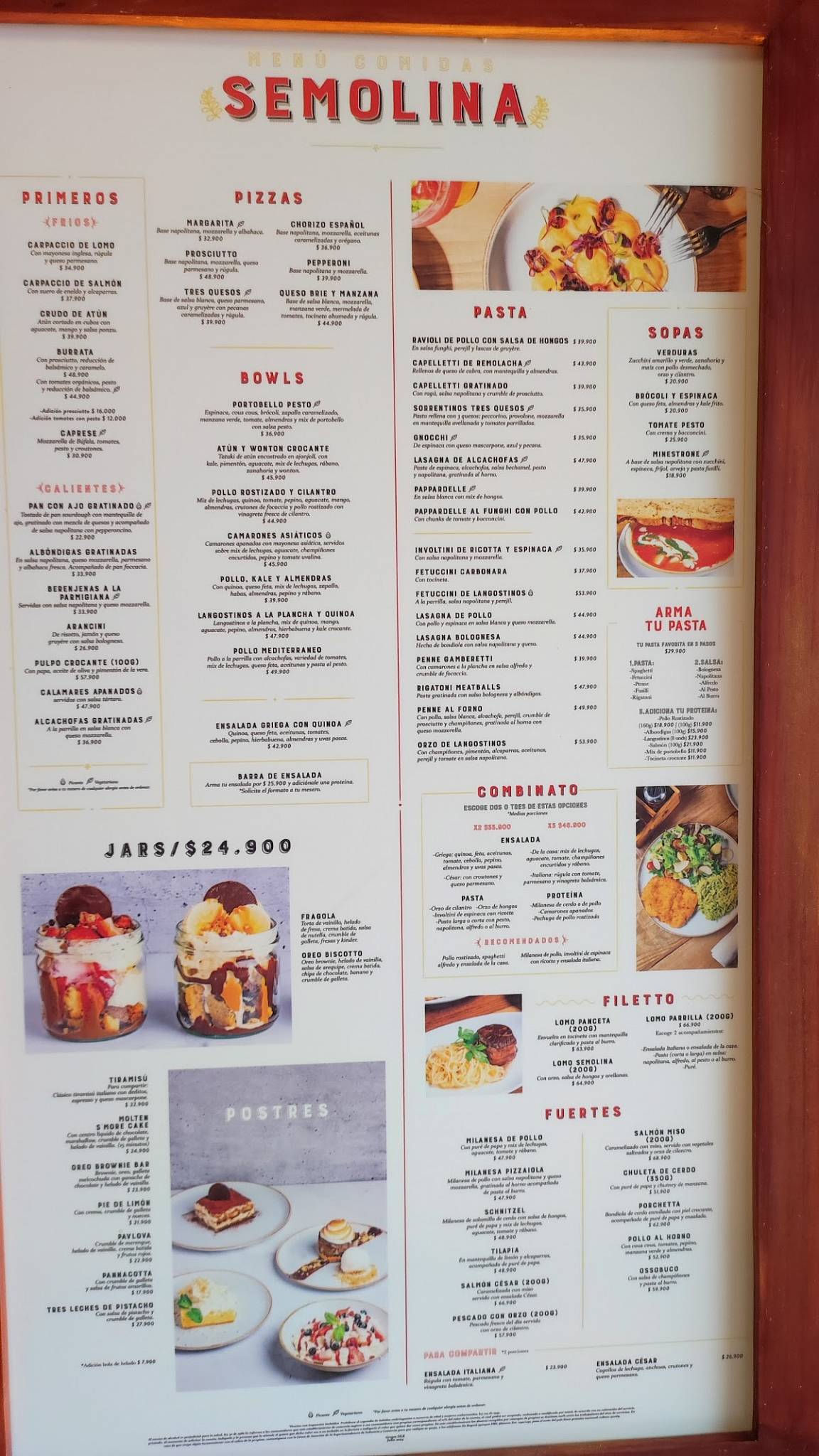 Menu at Semolina - Fontanar restaurant, Chía, Km 2.5 vía Chía Cajicá