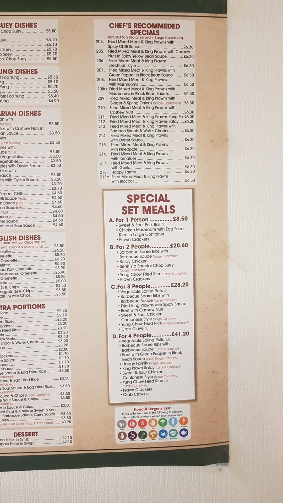 Menu at Senhyip fast food, Rugby