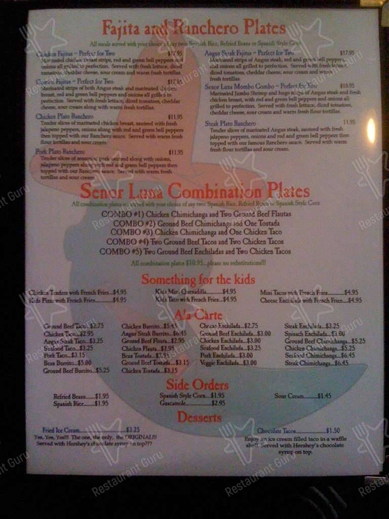 Menu at Senor Luna restaurant, Grafton