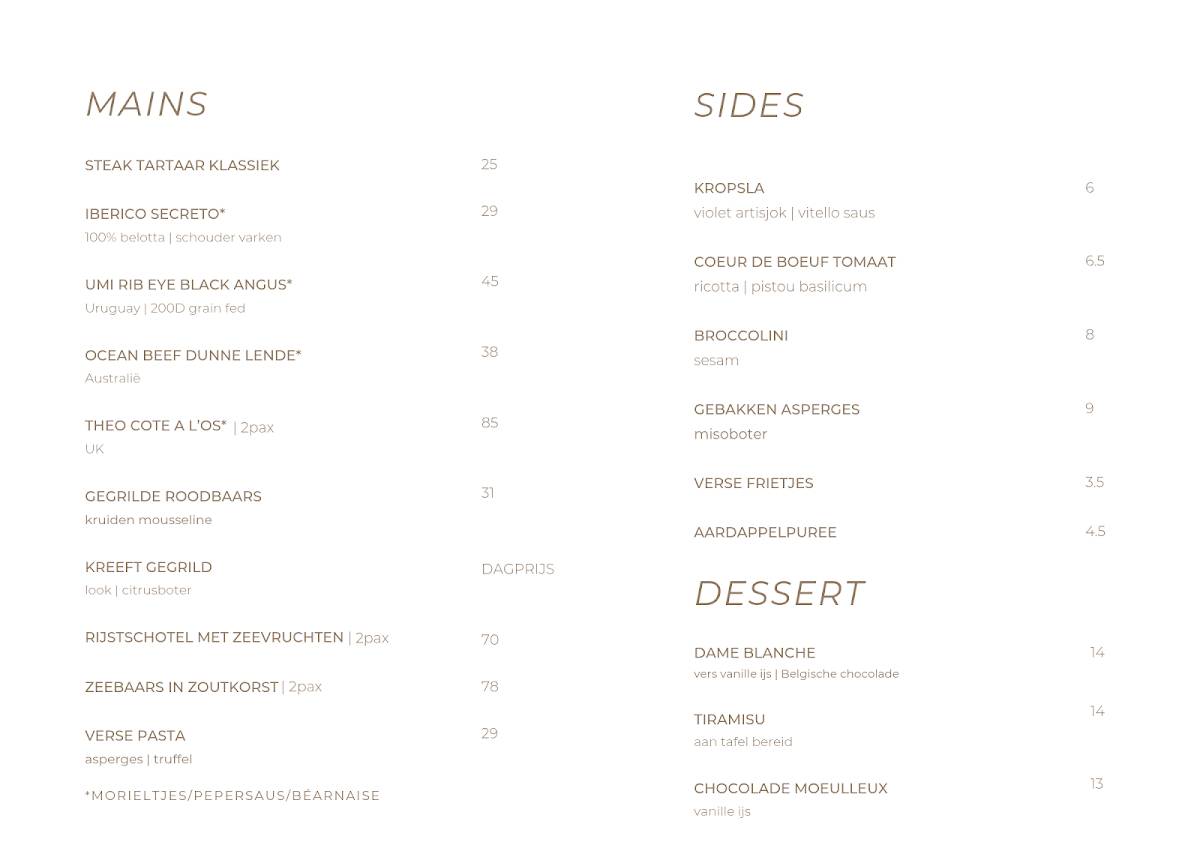 Menu at Sensi Concepts, Kalmthout