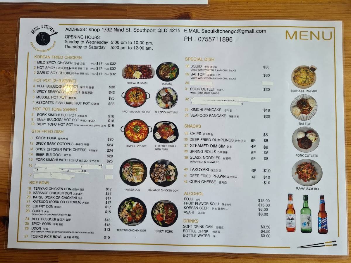 Carta del restaurante Seoul Kitchen, Southport
