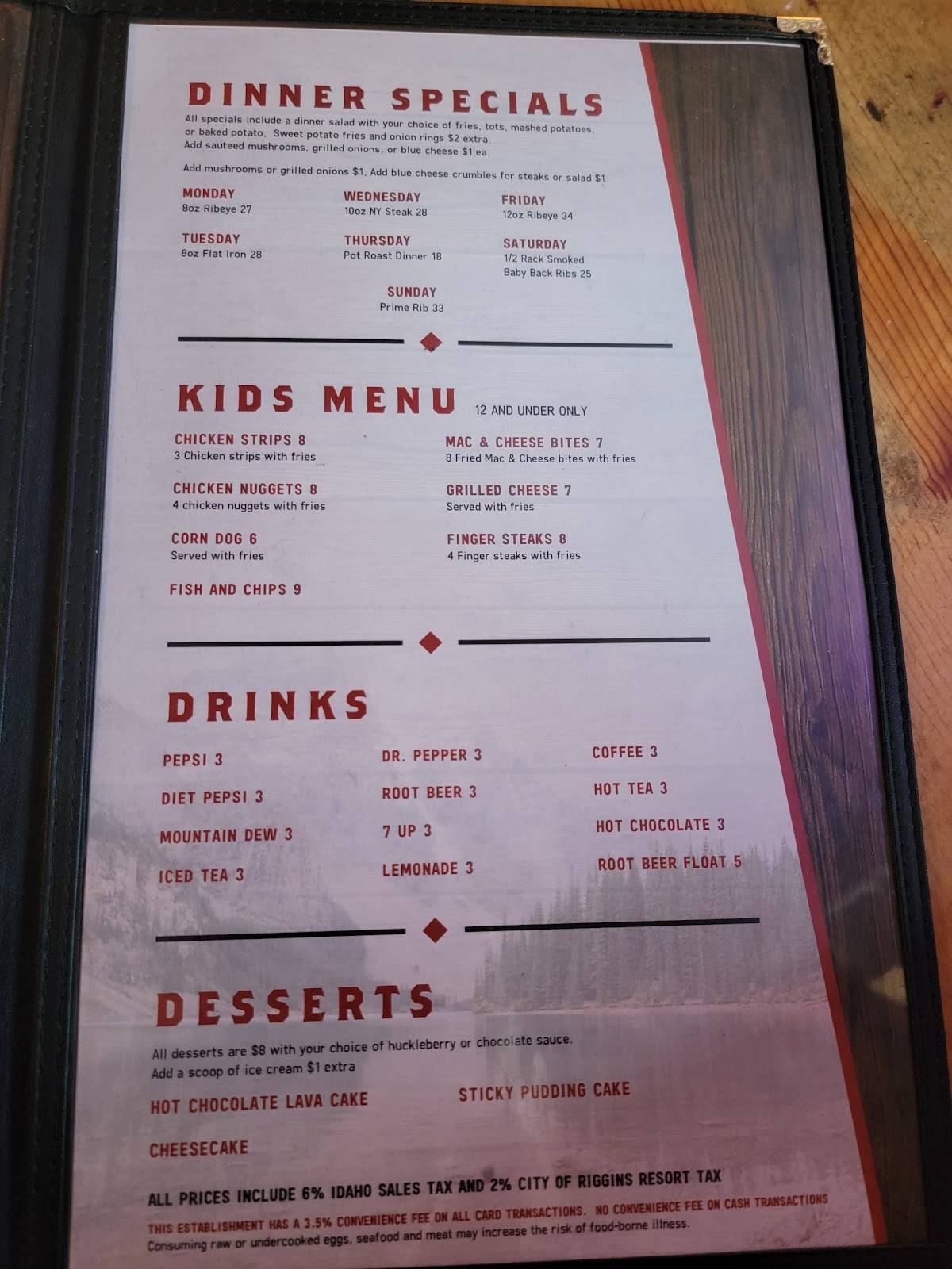 Menu at Seven Devils Bar & Steakhouse, Riggins