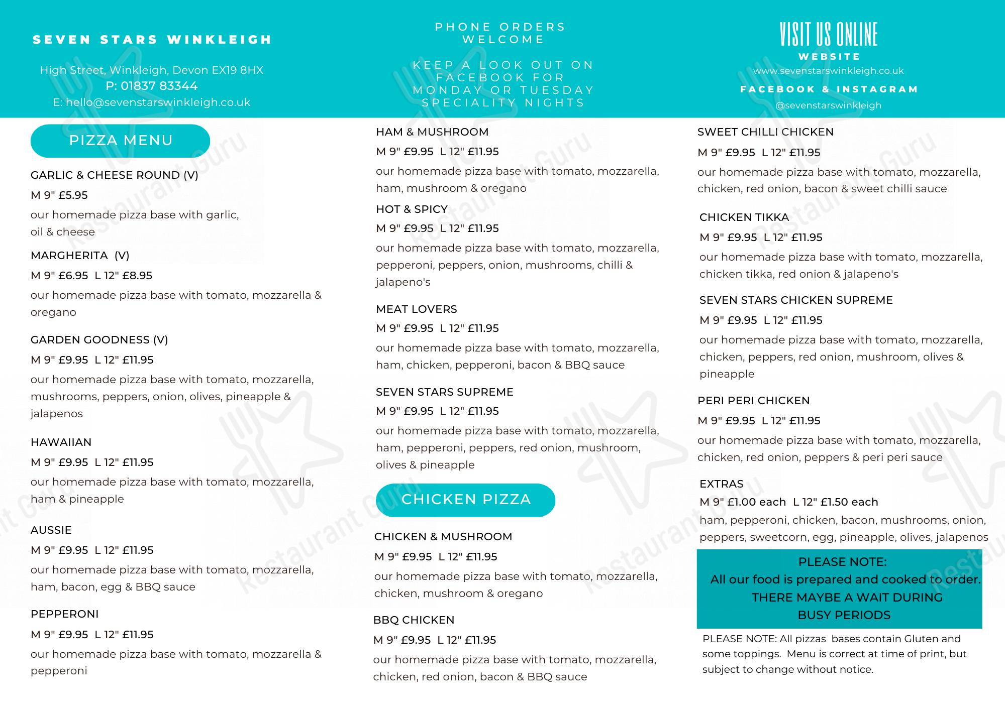 Menu at Seven Stars Winkleigh pub & bar, Winkleigh