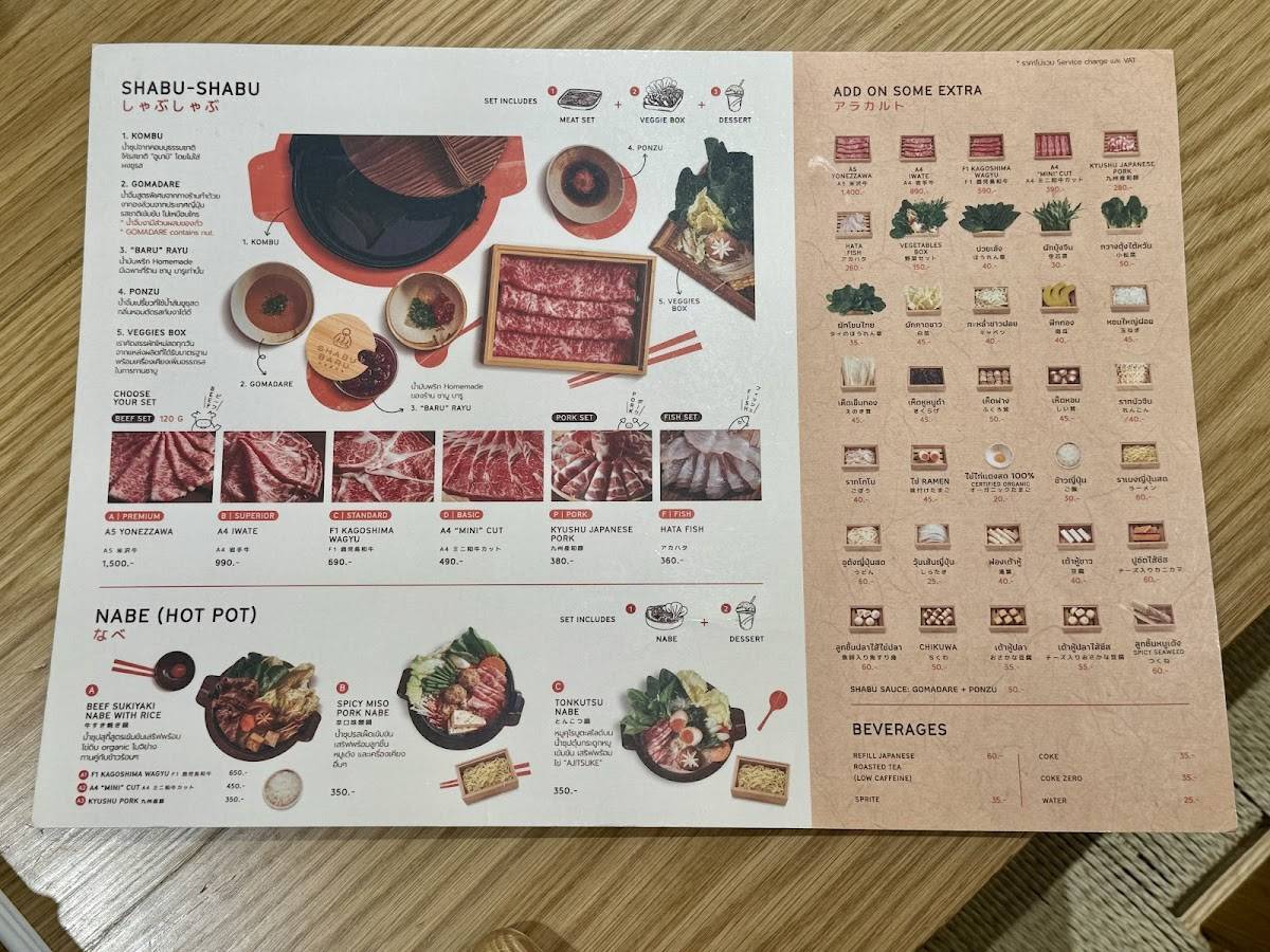Menu at Shabu Baru Mini centralwOrld, Bangkok