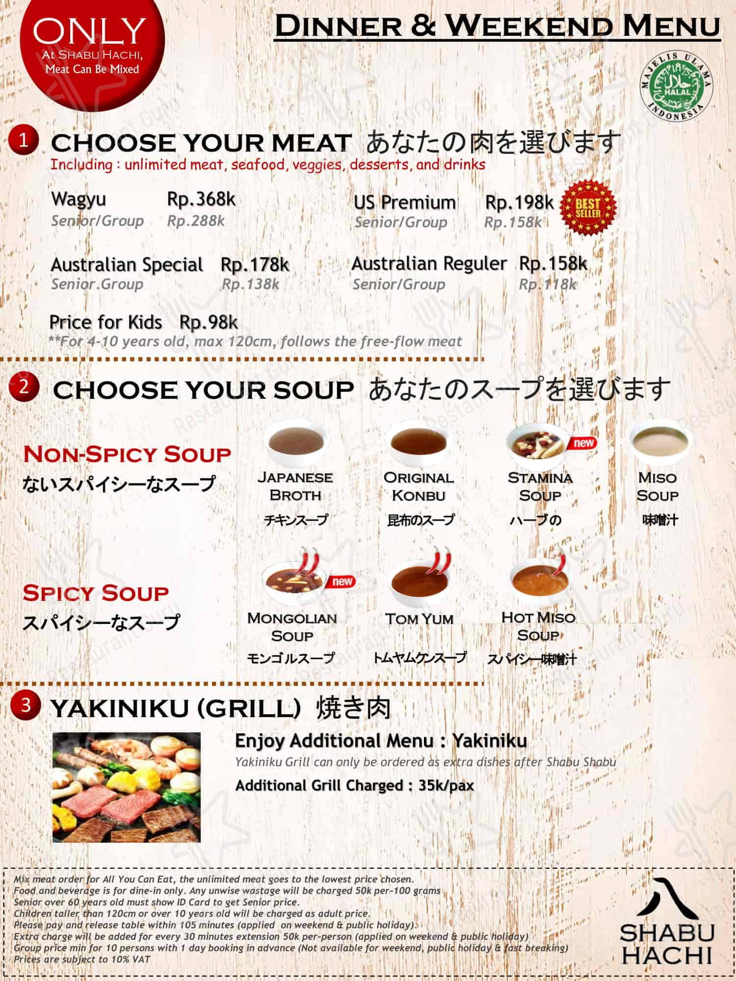 Menu at Hachi Grill Ampera restaurant, Jakarta, Jl. Ampera Raya No.11