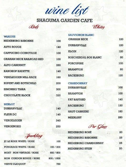 Menu at Shaguma Garden Cafe, Midrand