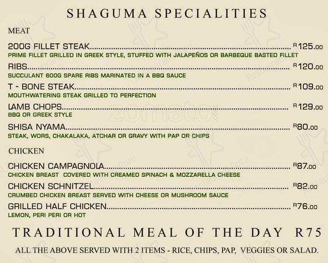 Menu at Shaguma Garden Cafe, Midrand
