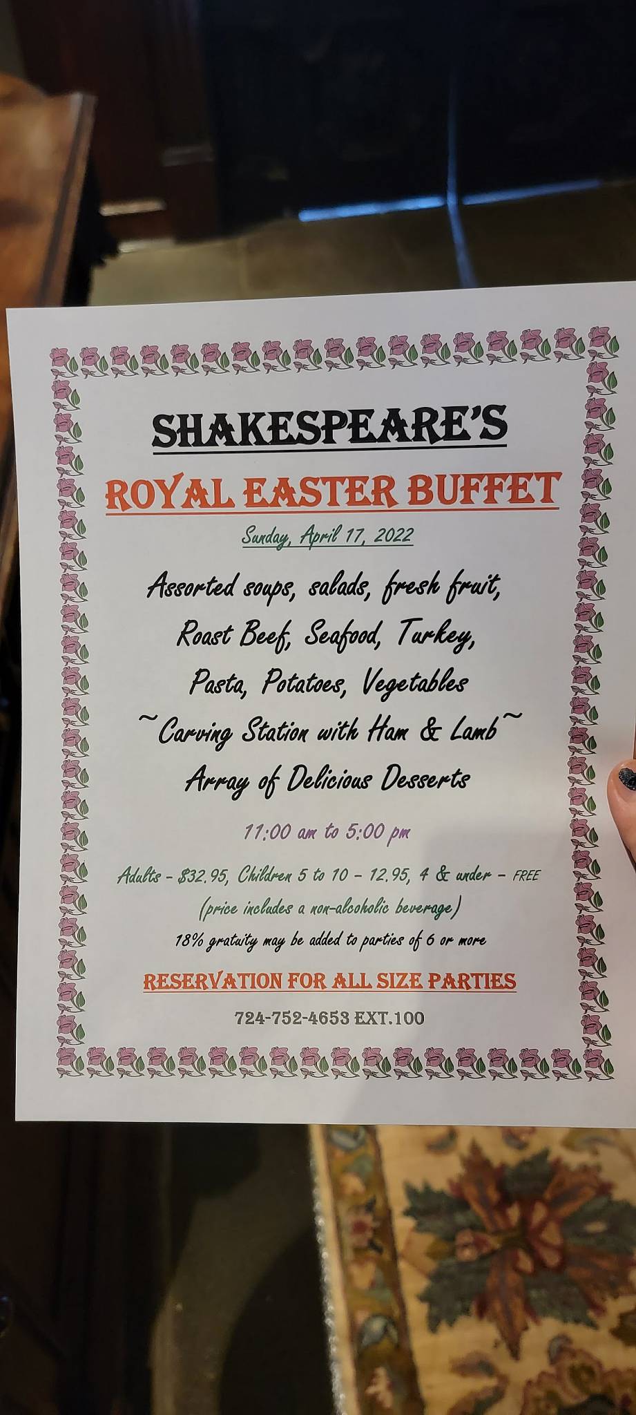 Menu at Shakespeare's Restaurant & Pub, Ellwood City