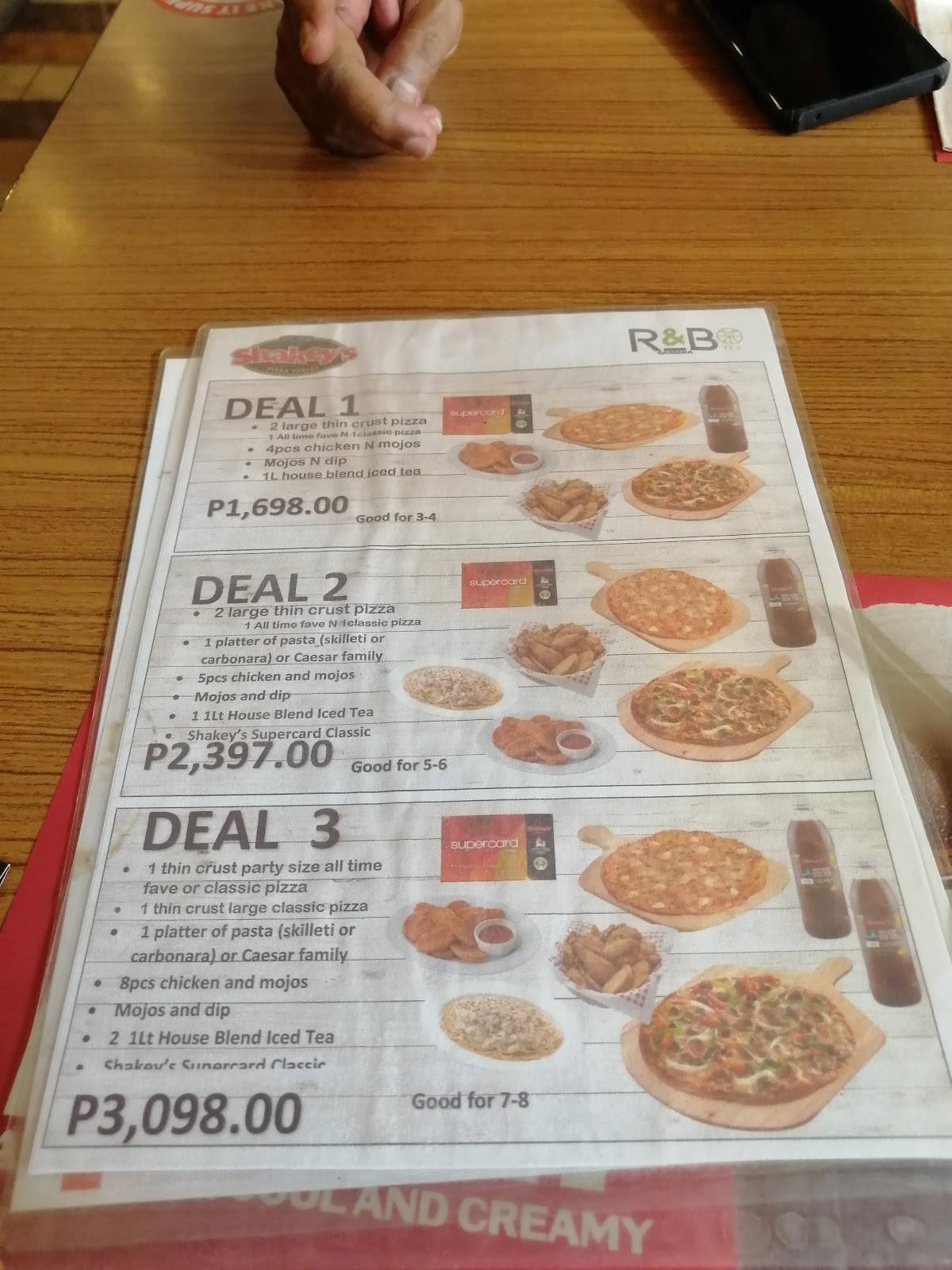 Menu at Shakey's Pizza Parlor restaurant, Tarlac City, MacArthur Hwy