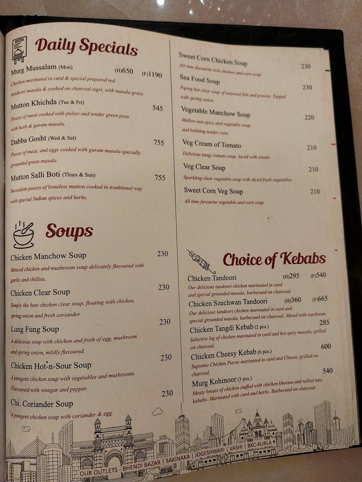 Menu at Shalimar Restaurant - Branch of Bhendi Bazar, Mumbai