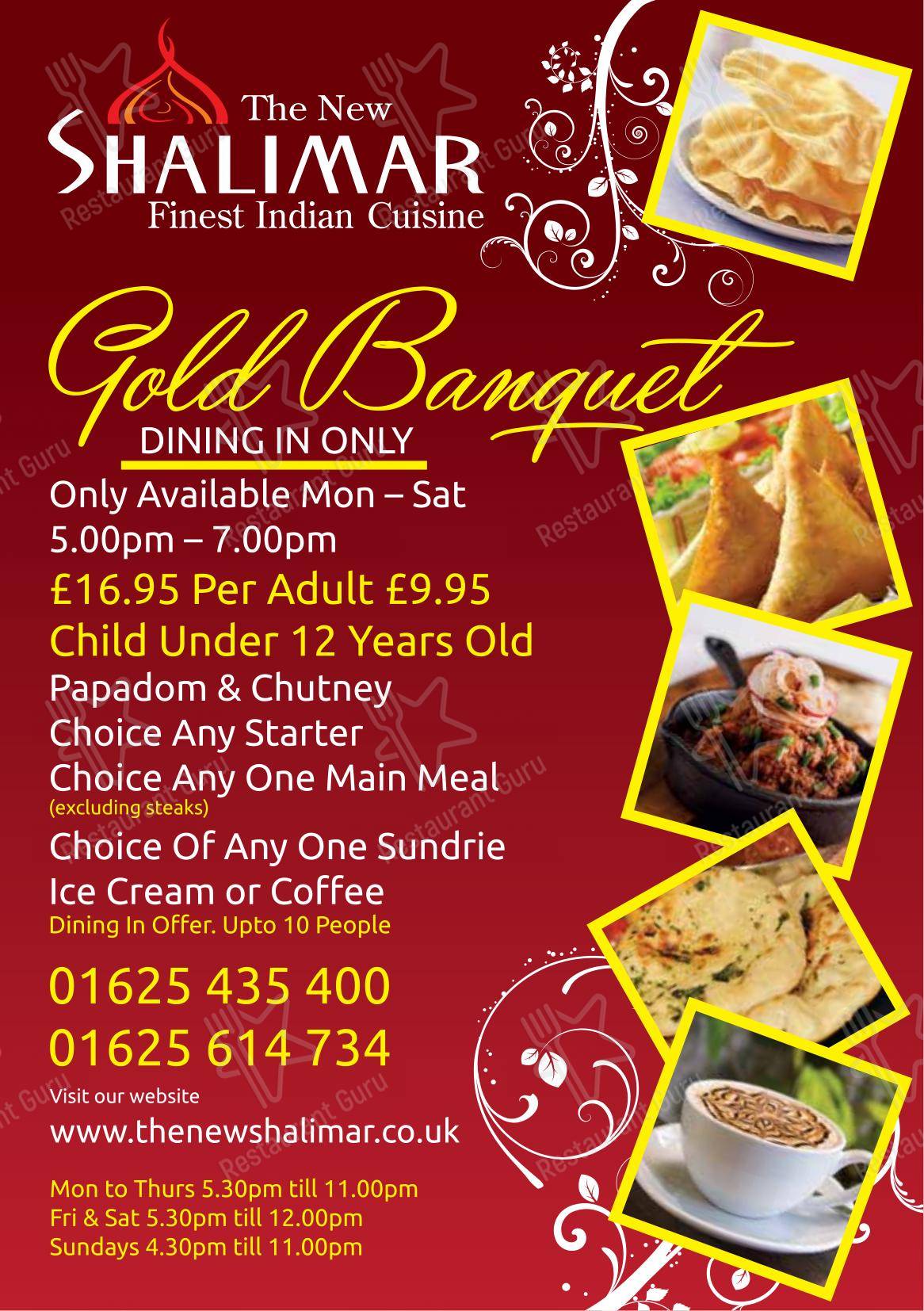 Menu at The Shalimar Restaurant, Macclesfield